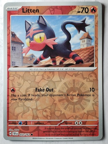 REVERSE HOLO Litten 032/162 NM / M - Temporal Forces Pokemon Card ...