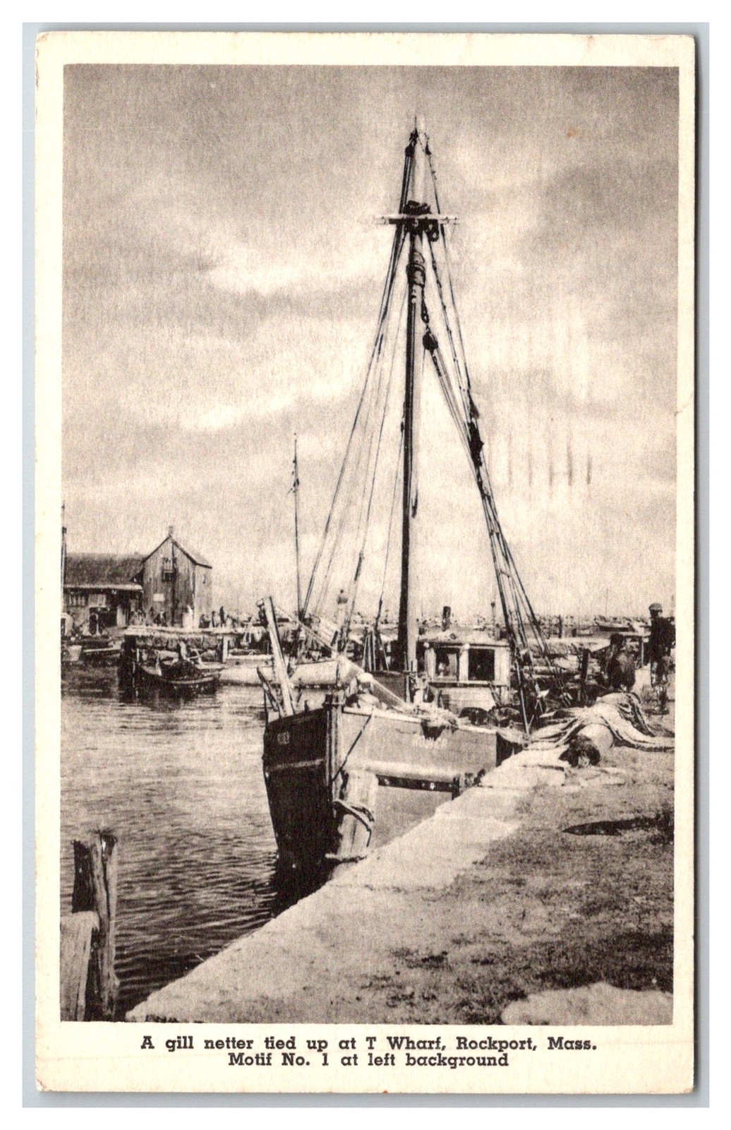 Gill netter tied up at T warf Rockport Massachusetts 1940s FISHING | eBay