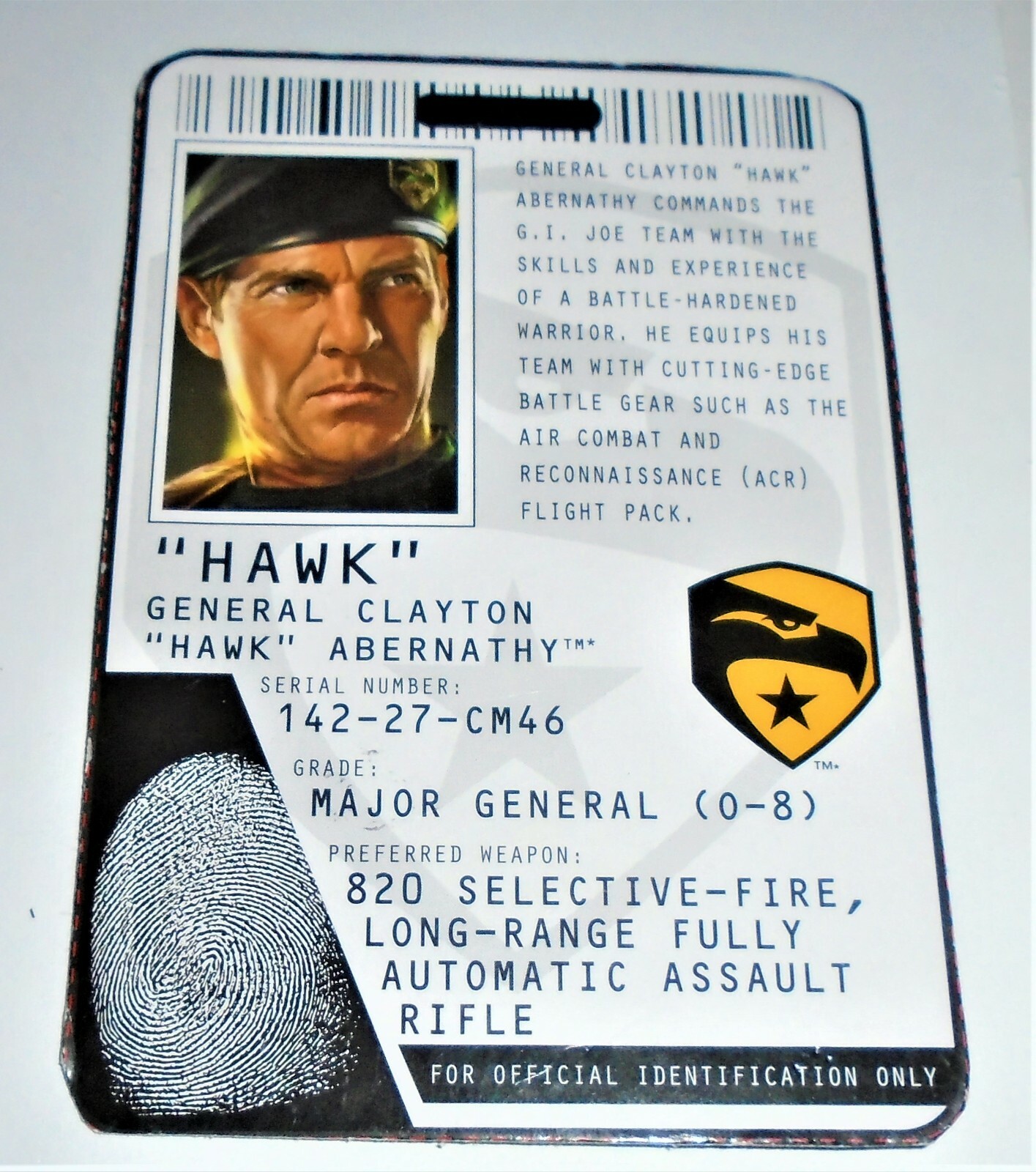 G I JOE File I.D. Card Filecard 2009 General Clayton Hawk Abernathy V4 ...