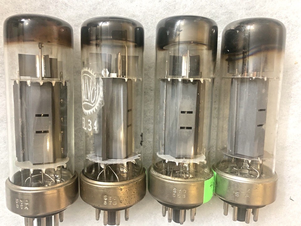 Valvo Philips EL34 6CA7 Metal Base Disc getter, NOS Tested Matched Quad ...
