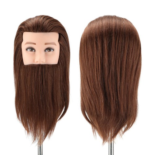 14'' Barber Male Beard 100% Real Hair Hairdresser Training Head ...