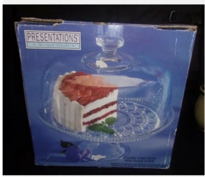 Crystal Presentations Glass Dome Footed Cake Plate Stand 11" wide NEW ...