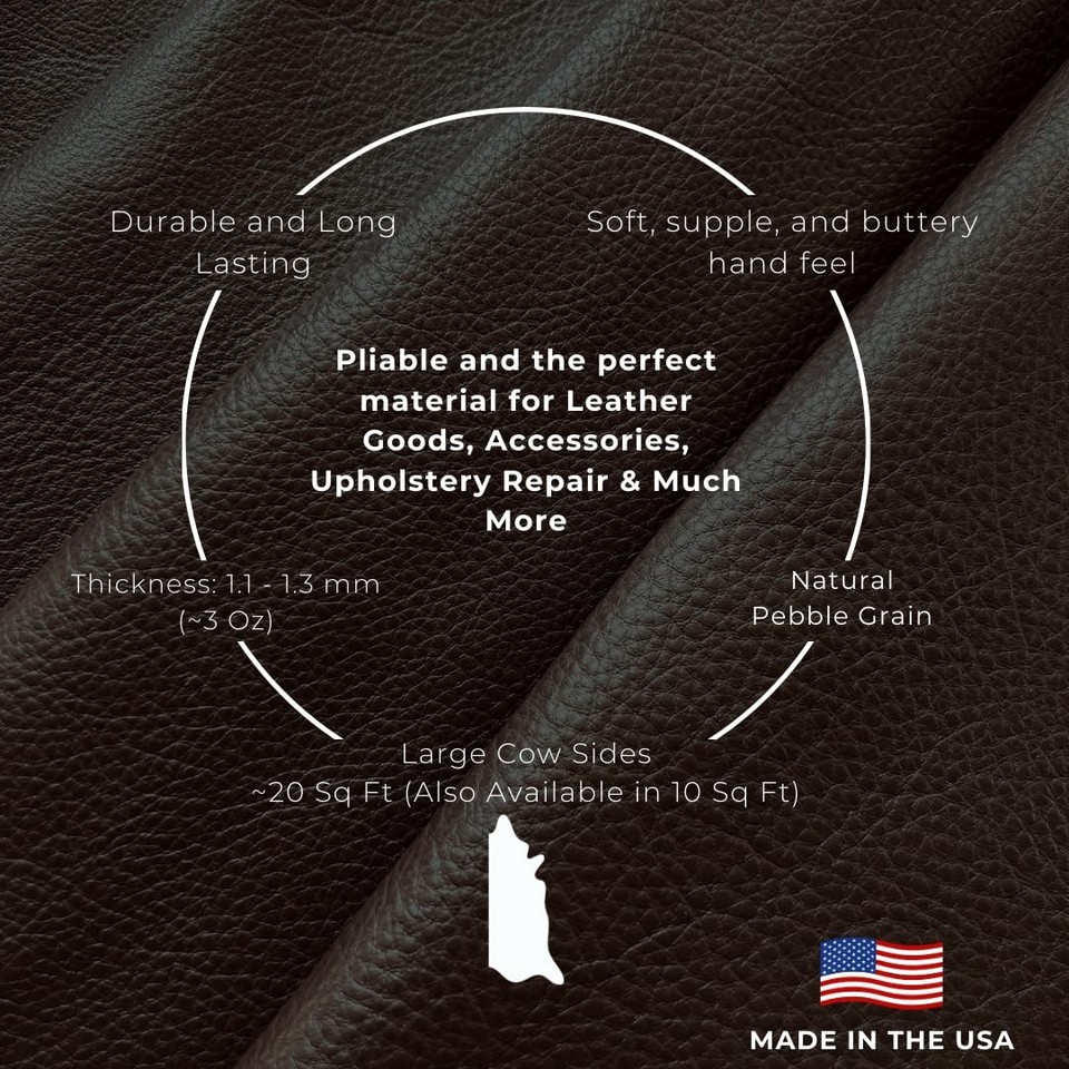 Natural Grain Cowhide Leather Skins (Cognac, 20 Square Feet (Full Side ...