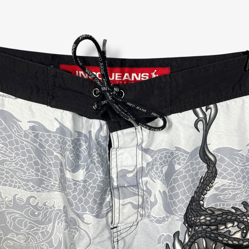JNCO Jeans Dragon Swim Trunks Mens 38 Drawstring Flames Y2K Surf Retro ...
