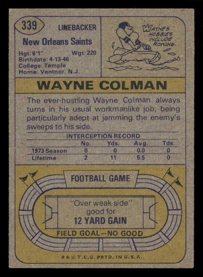 1974 Topps #339 Wayne Coleman - EX | eBay