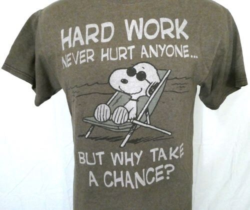 Peanuts Brown Large T-Shirt Snoopy Hard Work Never Hurt Anyone 50 50 ...