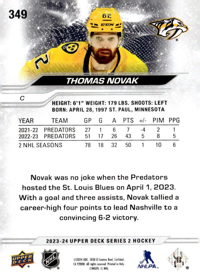 2023-24 Upper Deck #349 Thomas Novak | eBay