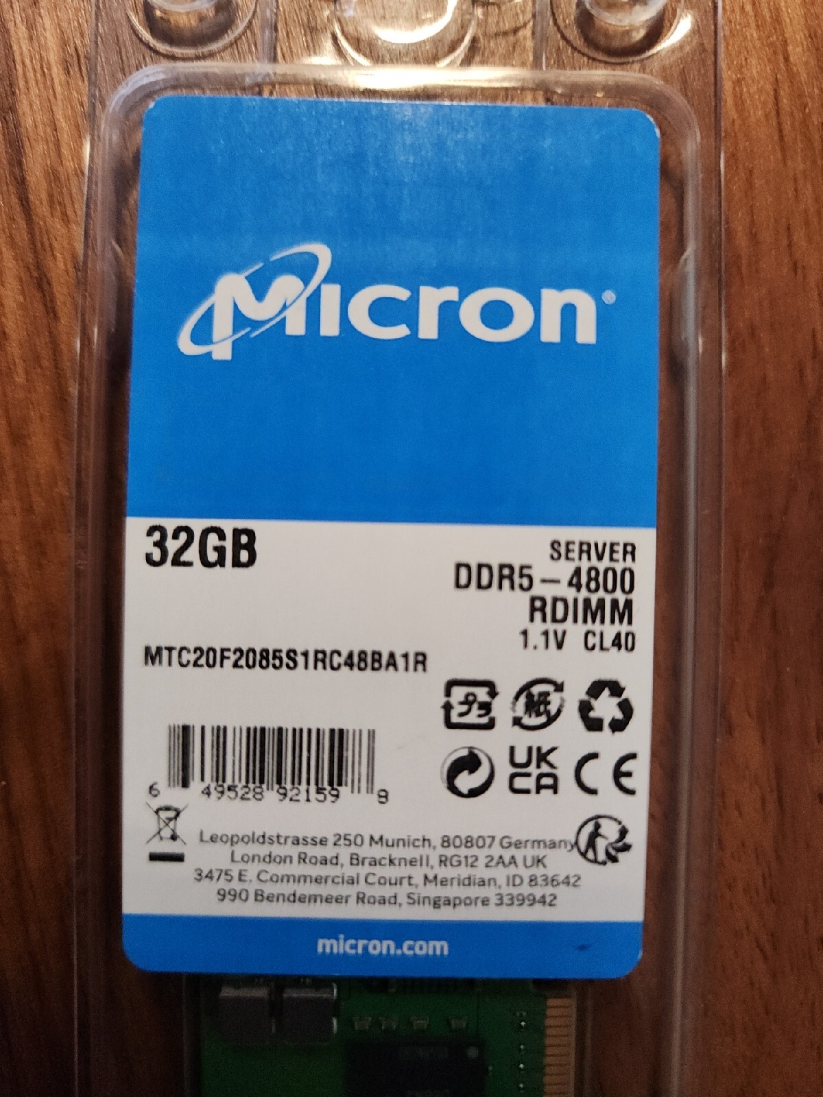 Crucial MTC20F2085S1RC48BA1R 32GB DDR5 SDRAM Memory Module - Registered ...
