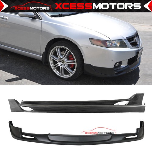 Fits 04-05 Acura TSX MG Style PU Front Bumper Lip Spoiler + Side Skirt ...
