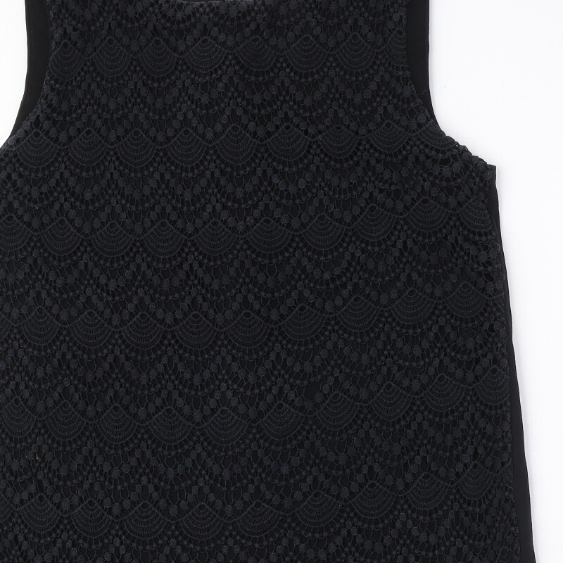 Mango Womens Black Viscose Blend Shift Size XL- Crocheted Lace Det ...