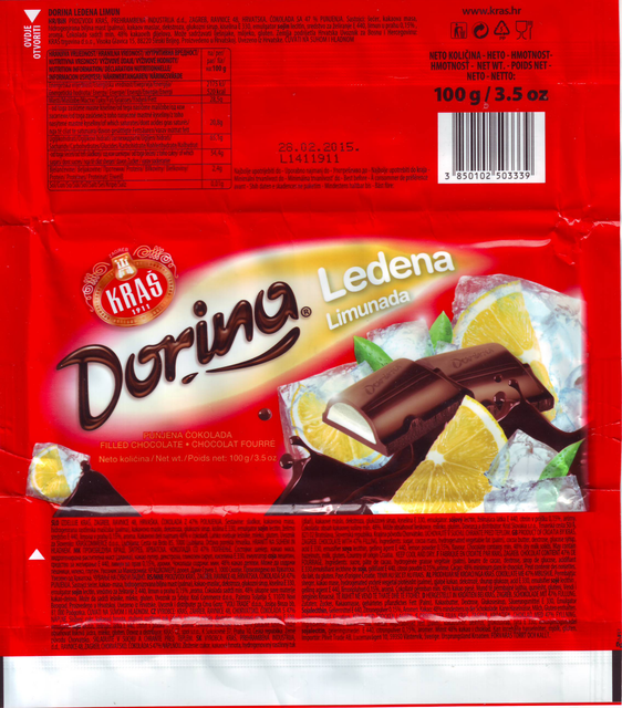 Chocolate Plastic wrapper - Schokoladenpapier Dorina Ledena Lemon 100g ...