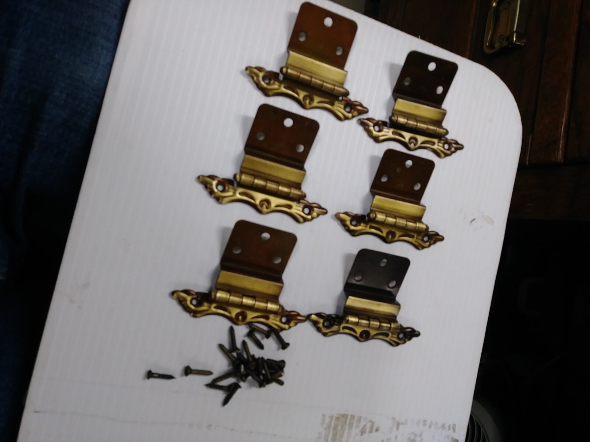 Nos Vintage Lot Of 10 Pair Cabinet Hinges Gold Antique