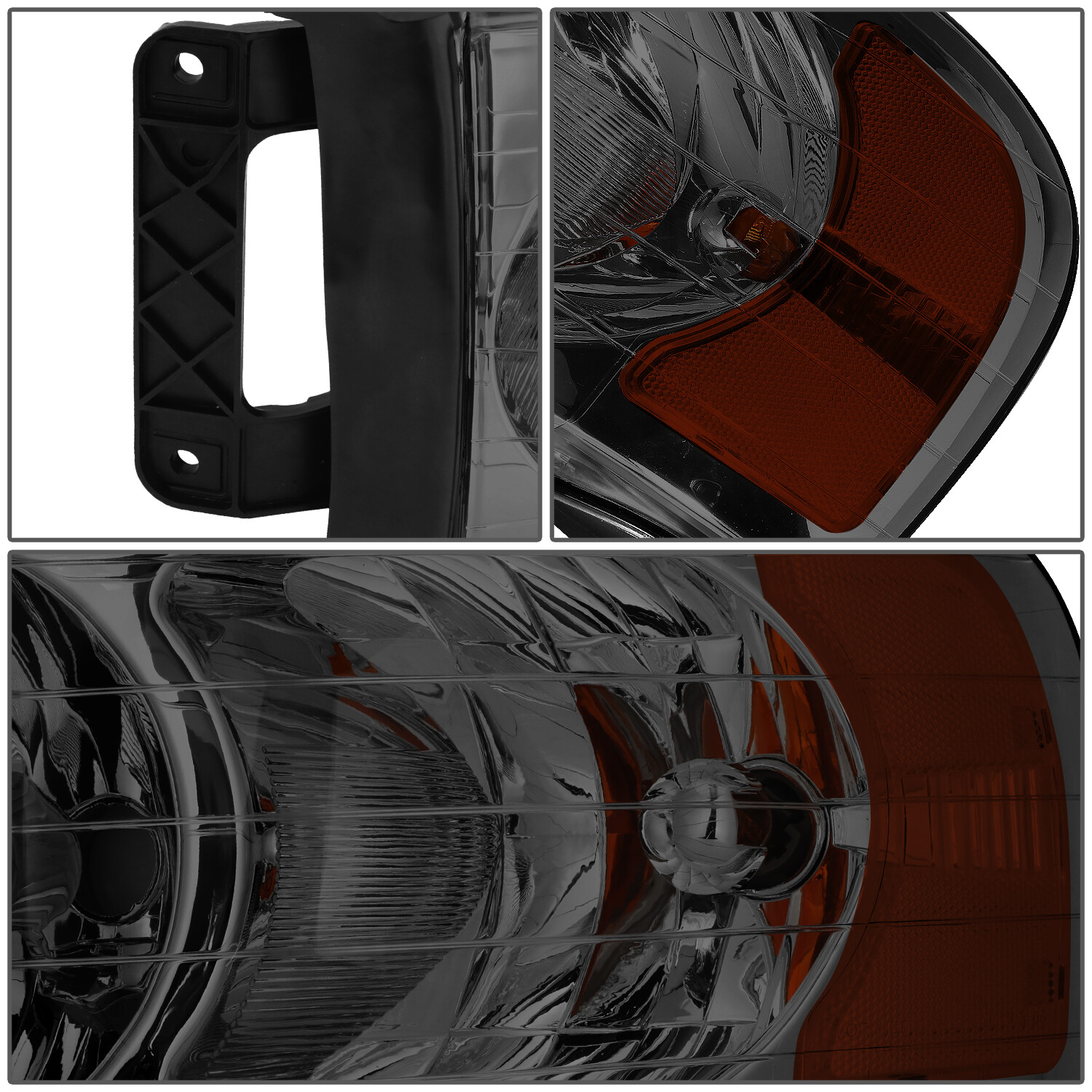 SMOKED TINT HEADLIGHT AMBER CORNER+WHITE LED 9007 HID W/FAN FIT 02-05 ...