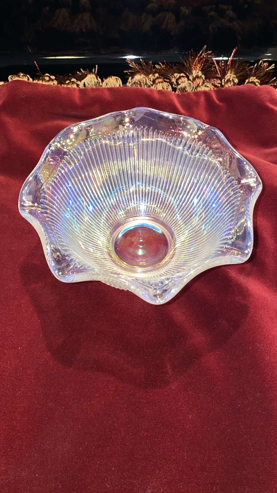 Vintage Clear Iridescent Rainbow Carnival Glass Ruffled Edges Small ...