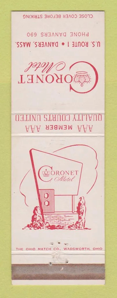 Matchbook Cover - Coronet Motel Danvers MA | eBay