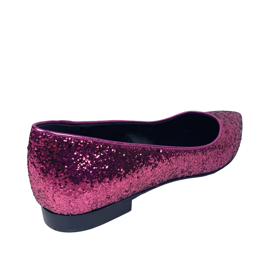 Women's YSL Saint Laurent Metallic Fuchsia Pink Glitter Paris Flats ...