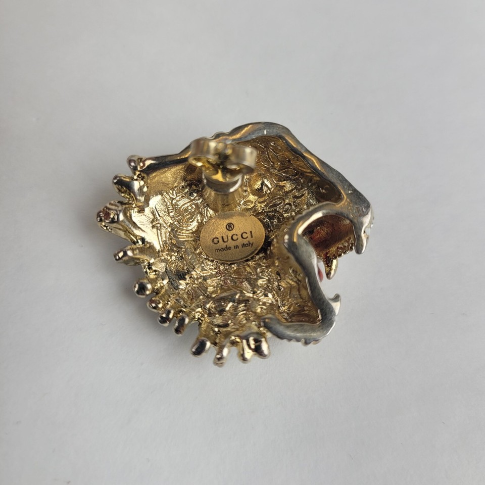 New Authentic Gucci Gold Rajah Tiger Head Crystal Earrings 539158 8488 ...