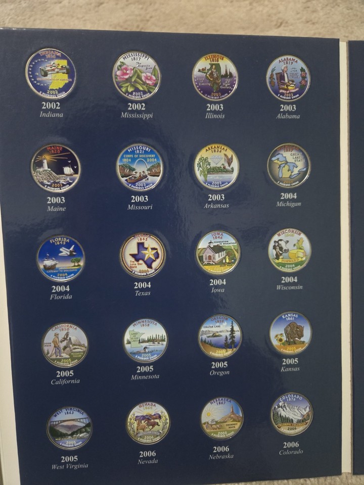 Us Statehood Quarters COLORIZED 50 States Complete In Binder *Read ...