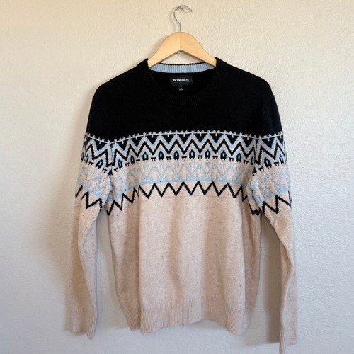 BONOBOS Mens Fair Isle Wool Blend Pattern Crew Neck Sweater Knit Size L ...