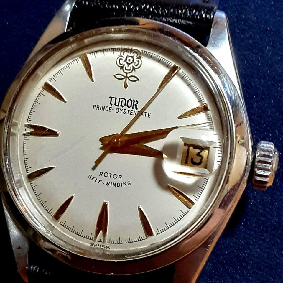 TUDOR Prince Oyster Date Vintage 7966 Big Rose Gold Index Screw Crown ...