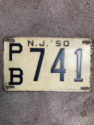 1950 New Jersey License Plate - PB 741- Nice! | eBay
