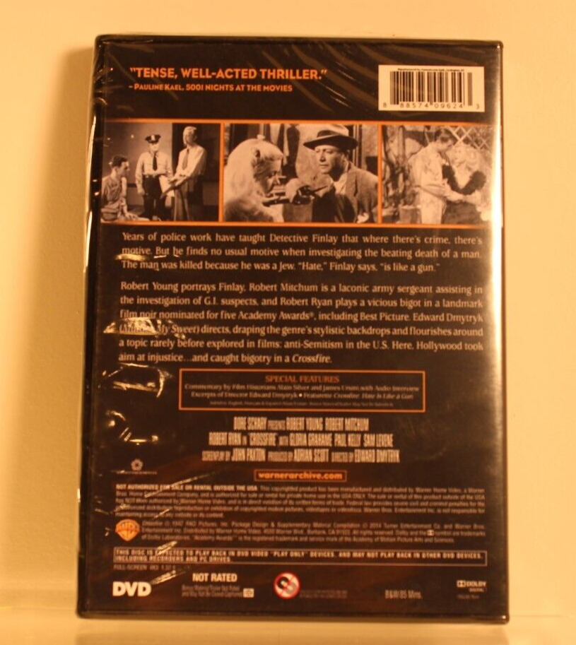 Crossfire 1947 DVD Warner Archive Collection NEW SEALED Film Noir FREE ...