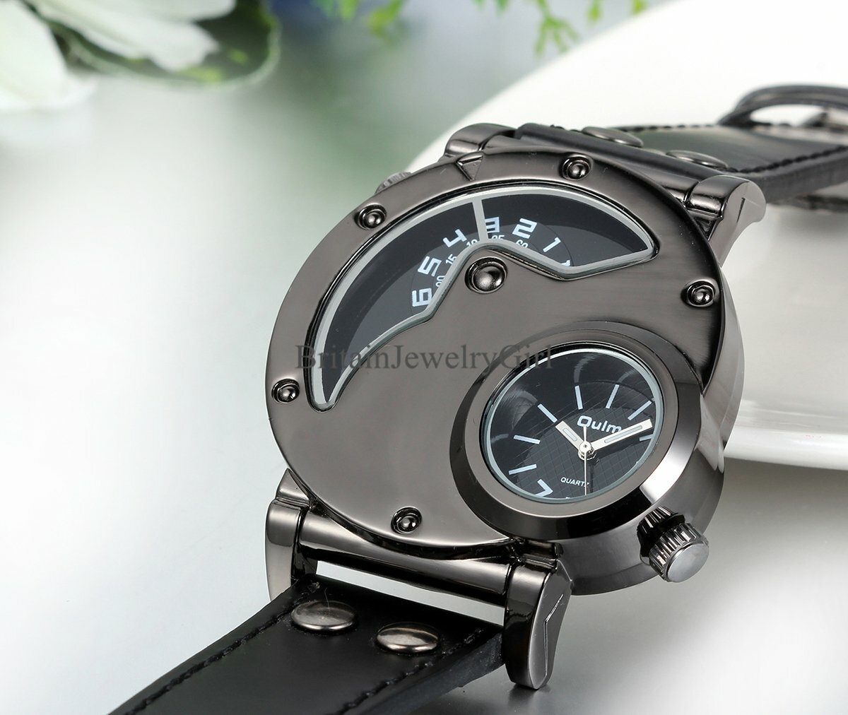 Military Army Style Men Dual Time Two Time Zone Sport Leather Analog ...