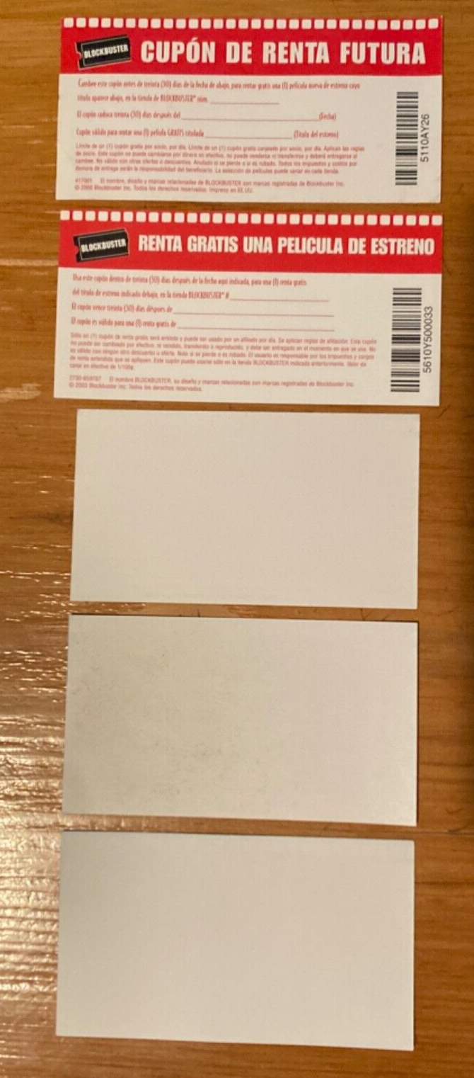 5 DIFFERENT ORIGINAL VINTAGE BLOCKBUSTER VIDEO MOVIE RENTAL COUPONS No ...