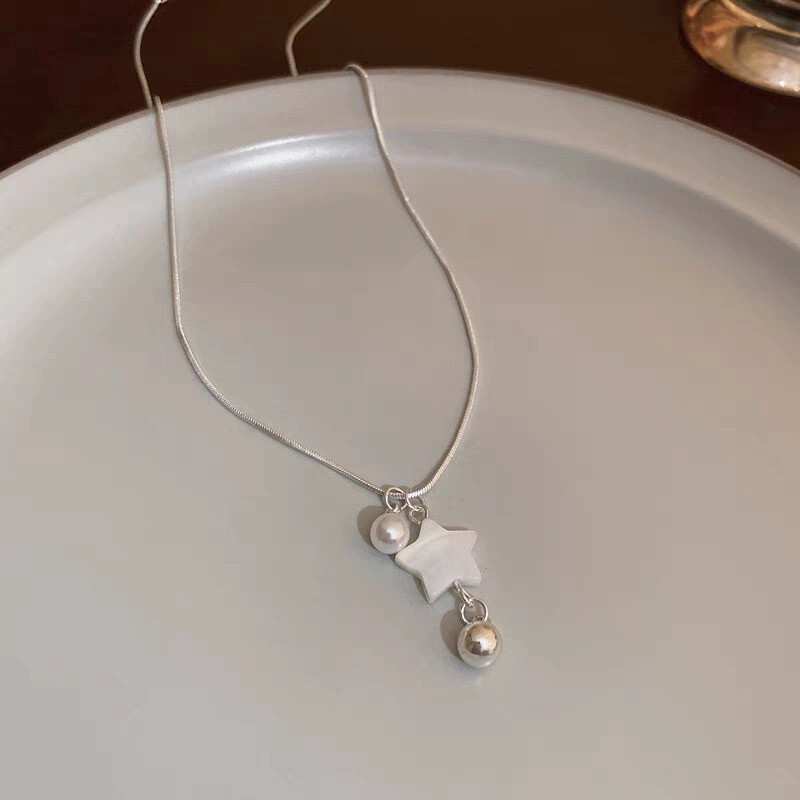 Fashion Minimalist Pearl Pentagram Pendant Necklaces Sweet Cute ...