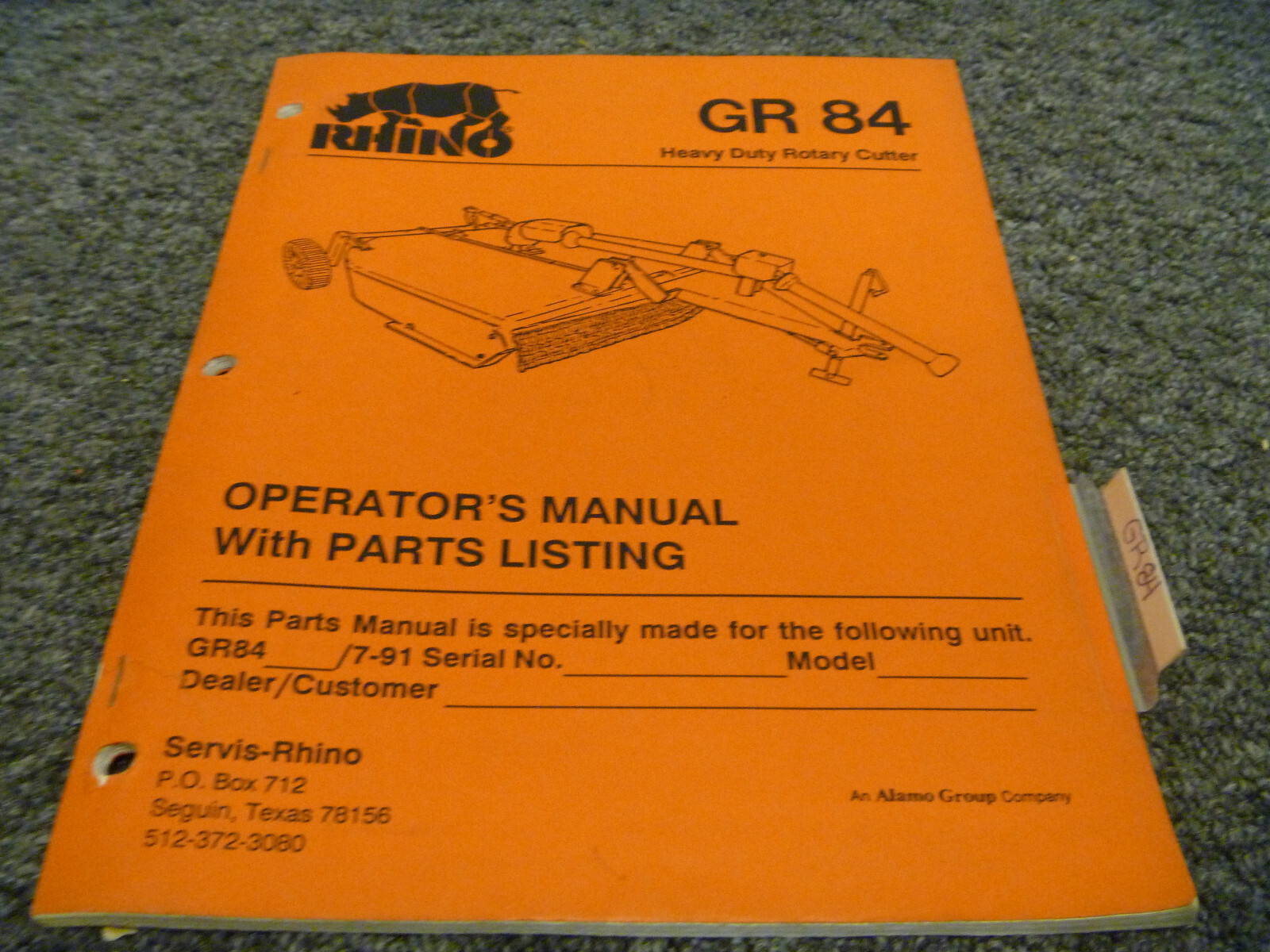 Rhino GR84 Rotary Cutter Parts Catalog User Owner Operator Maintenance ...