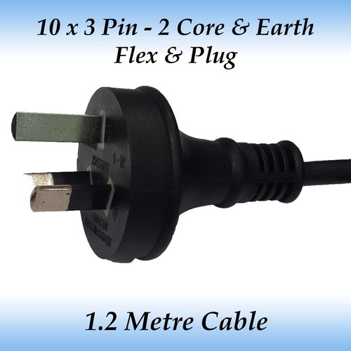 10x 3 Pin - 10 Amp Insulated Flex Plug and Lead Cable 250V 1.2M 2 Core ...
