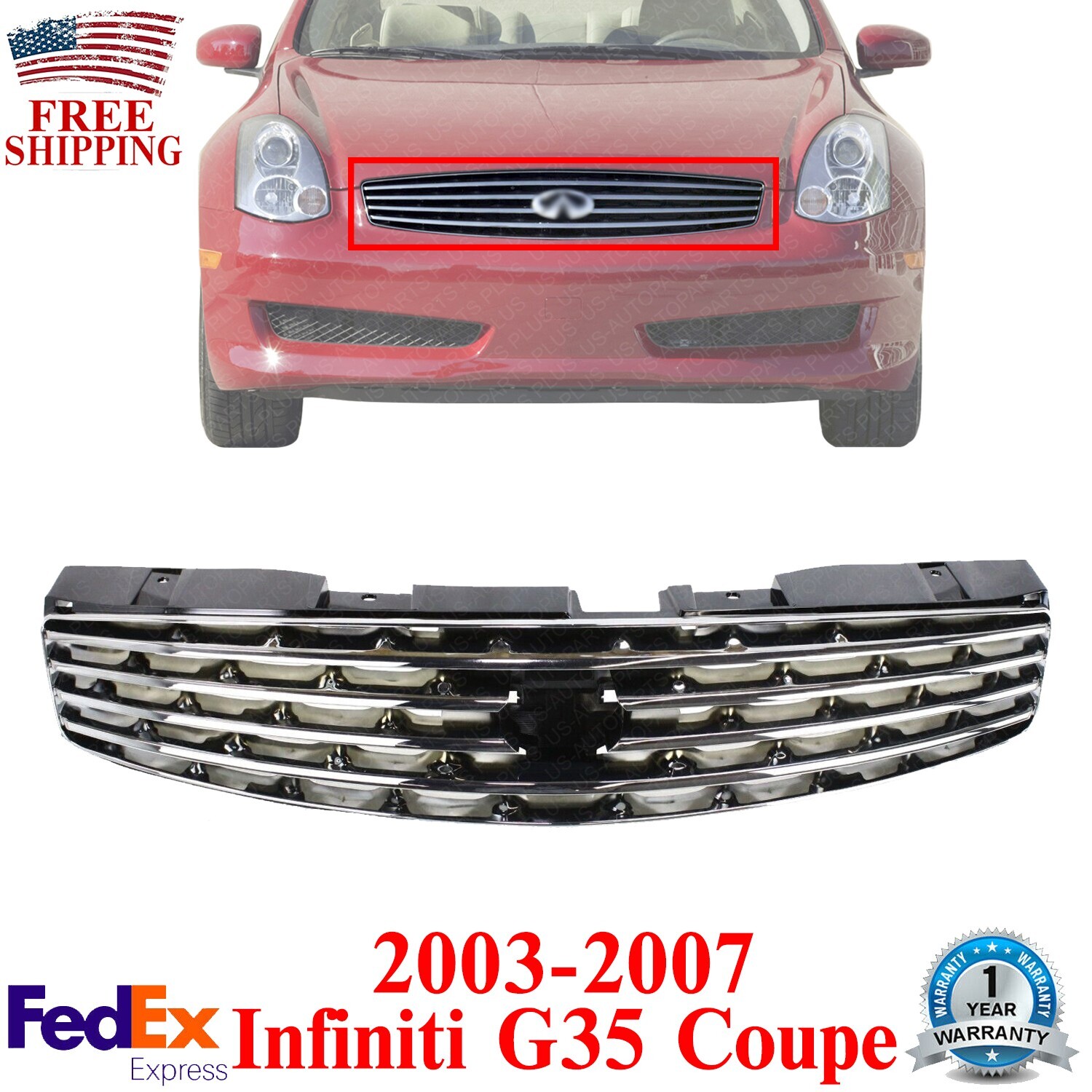 Upper Grille Assembly Chrome Shell/Black Insert For 2003-2007 Infiniti ...