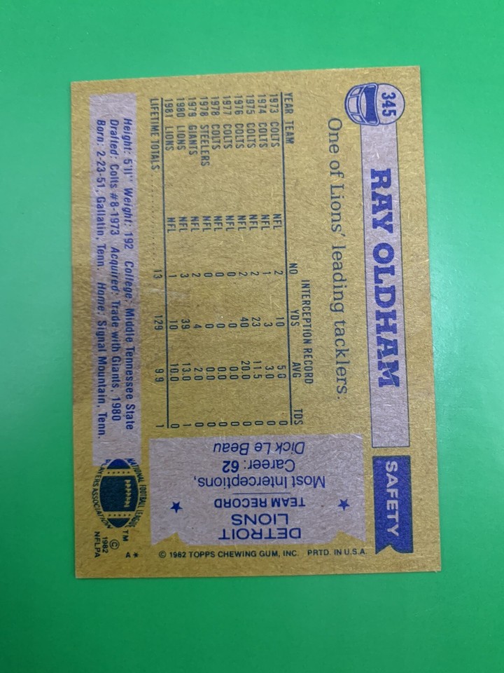 1982 Topps Ray Oldham Detroit Lions #345 | eBay