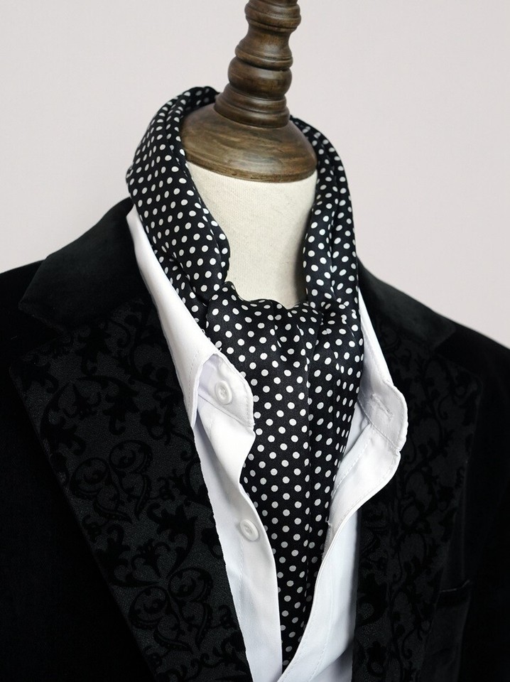 Men's 100 Silk Scarf Polka Dot Neckerchief Double Layer Cravat For Suit ...