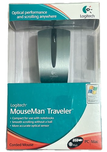 New in Box USB Wired Logitech MouseMan Traveler Mouse Laptop/Notebook ...