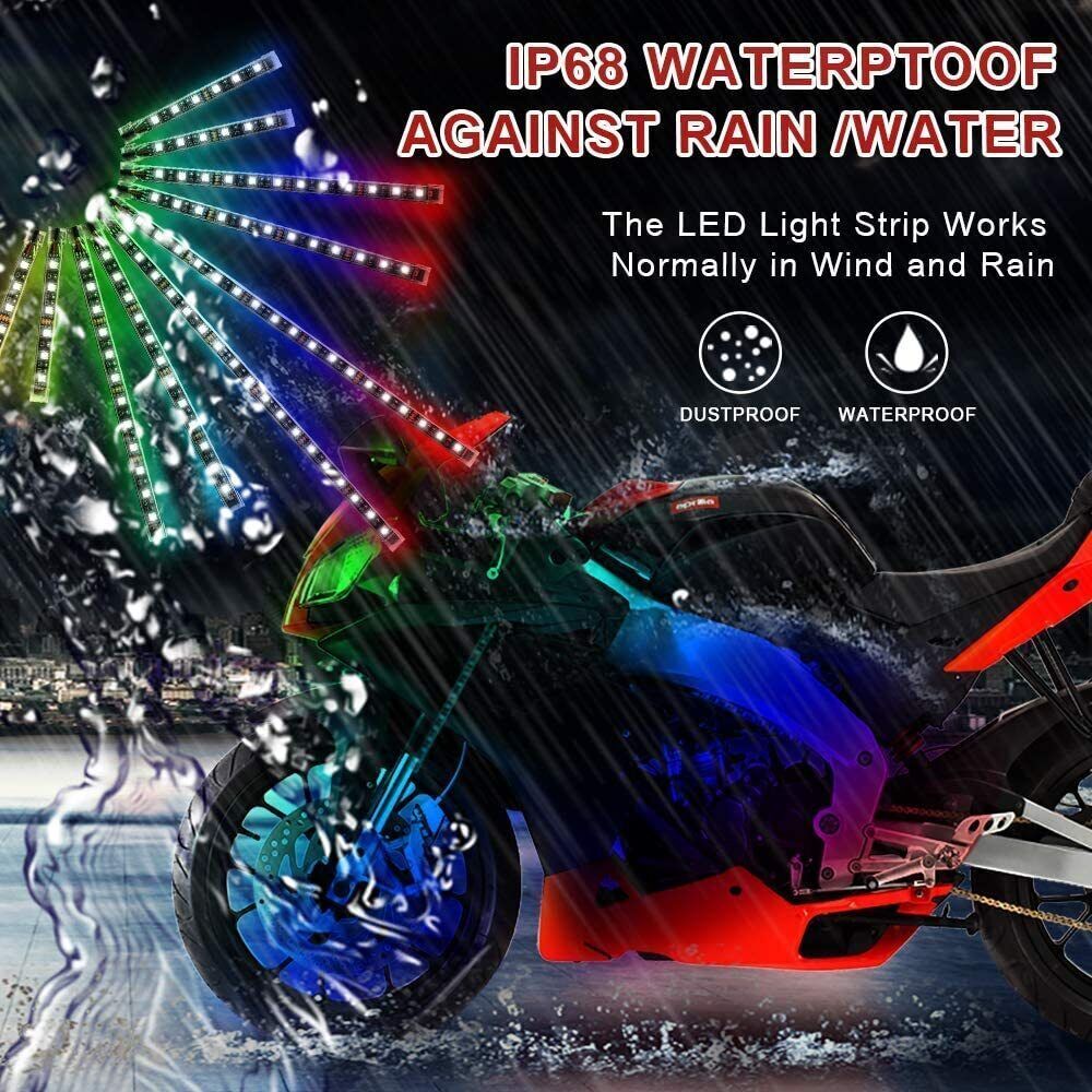 16PCS Motorcycle RGB LED Strip Light Under Glow Neon Kit Bluetooth APP ...