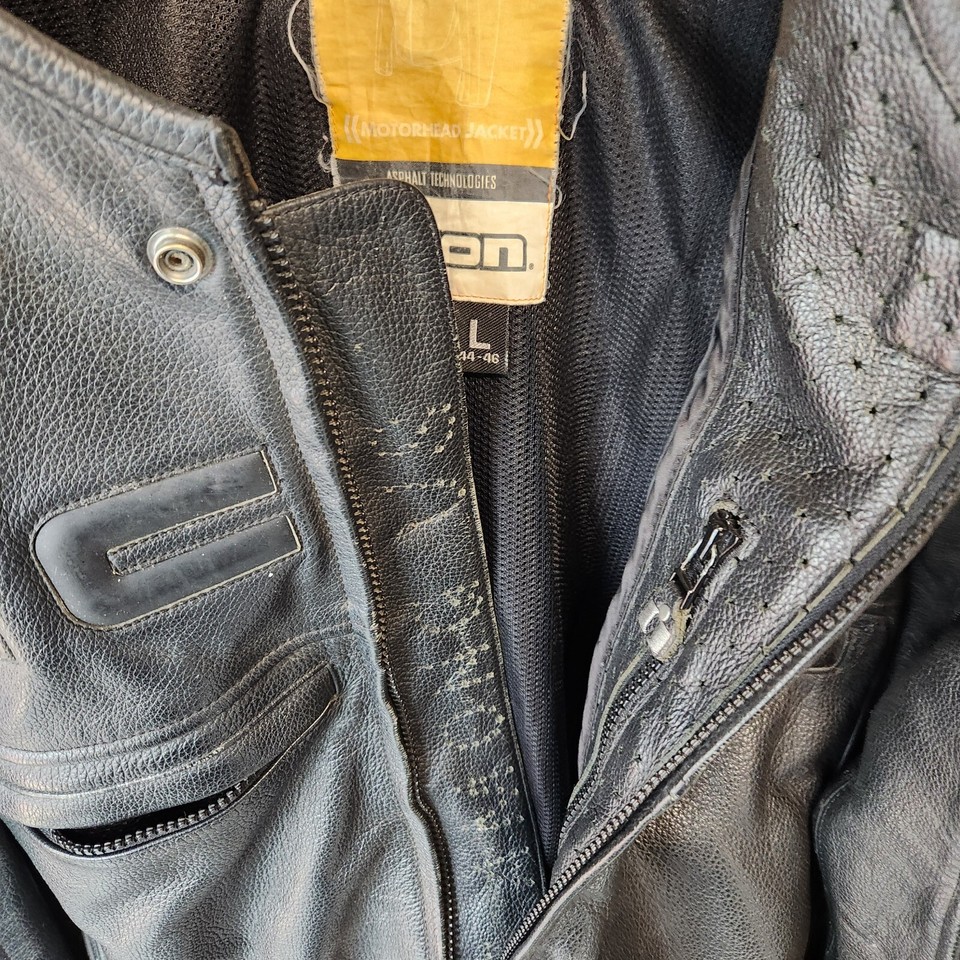 Icon Motorhead Leather Motorcycle Jacket CE Armored Vented Sz Large | eBay