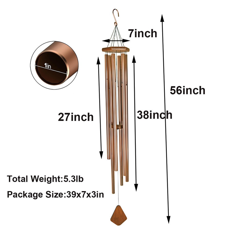 56" Long Tube Wind Chime Deep Tone Resonant Bass Sound CHURCH Bell ...