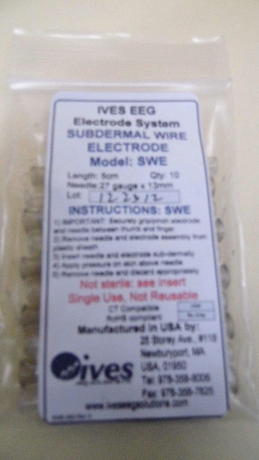 BAG OF 10 IVES EEG SWE 27 GAUGE X 13mm NEEDLE & 5cm SUBDERMAL WIRE ...