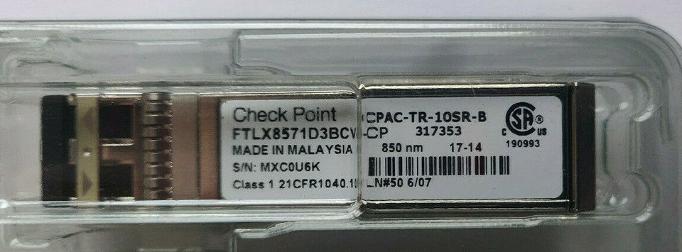 Genuine Check Point 10Gb 10GBASE-SR SFP+ Transceiver Module (CPAC-TR ...