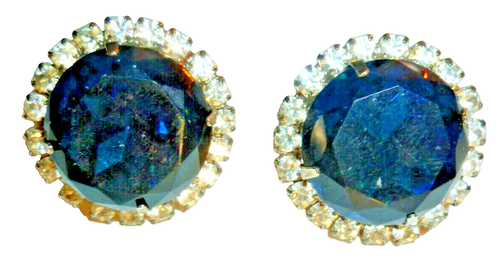 Vintage Cobalt Blue Round Faceted Clip On Screw Back Earrings ...