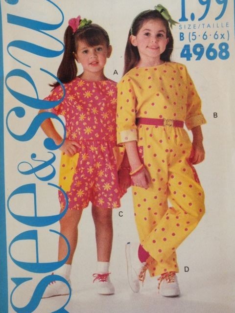 Easy VTG 90 BUTTERICK 4968 Girls Tops Pants & Shorts PATTERN 2-3-4/5-6 ...