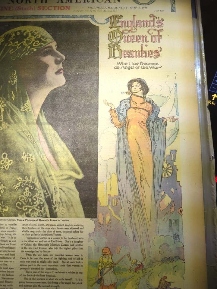 MAY 5, 1918 NEWSPAPER PAGE #1688- THE VISCOUNTESS CURSON, QUEEN OF ...