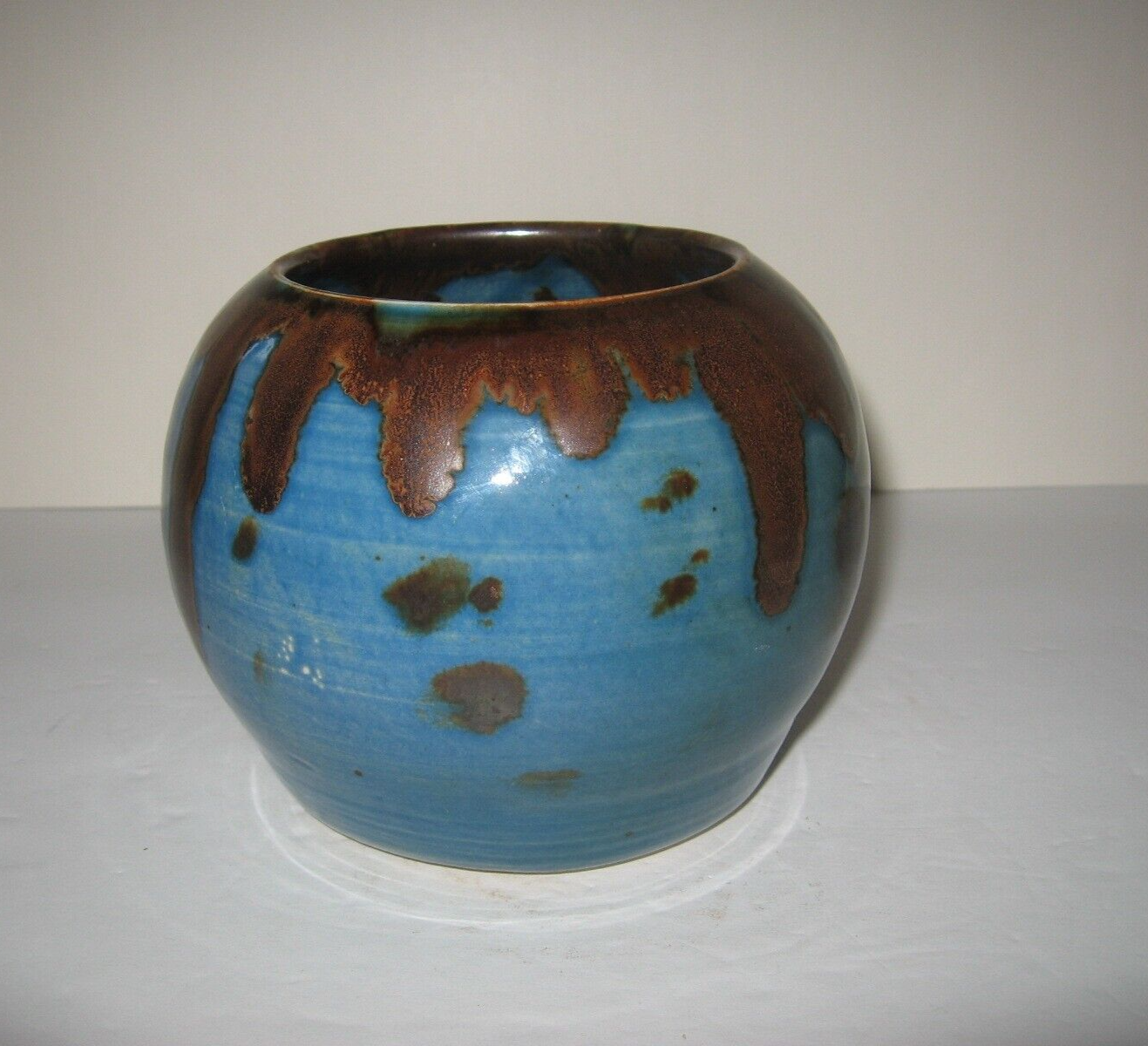 Art Pottery Vase Signed Blue Brown 4.5" Tall | eBay