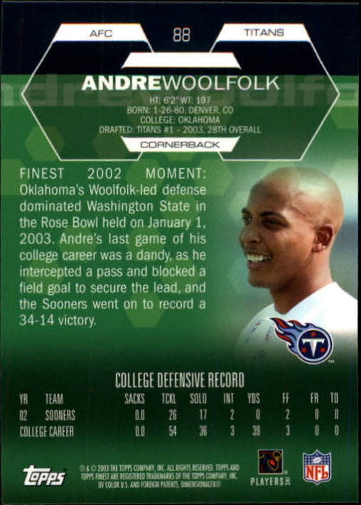 2003 Finest #88 Andre Woolfolk RC | eBay