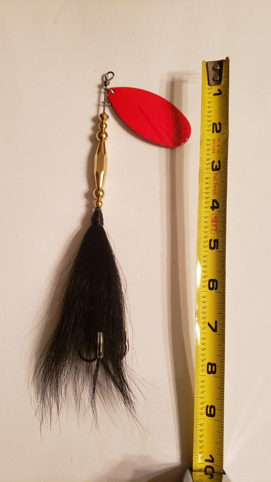 Musky Inline Spinner 8" Hawg Enticer Deer Hair Black Bucktail Red Blade ...