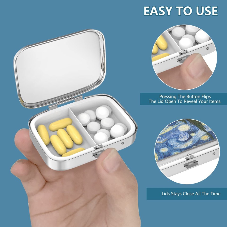 Pill Box 2 Compartment Medicine Pill Case,Portable Pill Box for Pocket ...