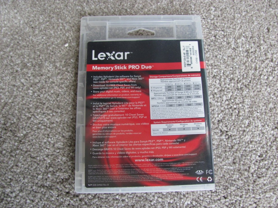 Brand New Lexar 1GB Memory Stick PRO Duo Gaming Edition MSDP1GB-40-481 ...