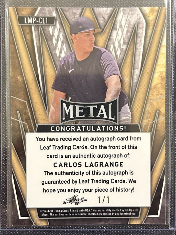 2023 Leaf Trinity Carlos Lagrange 2024 Leaf Metal Preview Gold Auto 1/1 ...
