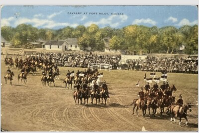 Fort Riley Kansas Postcard Cavalry Horse March Exterior Field | eBay
